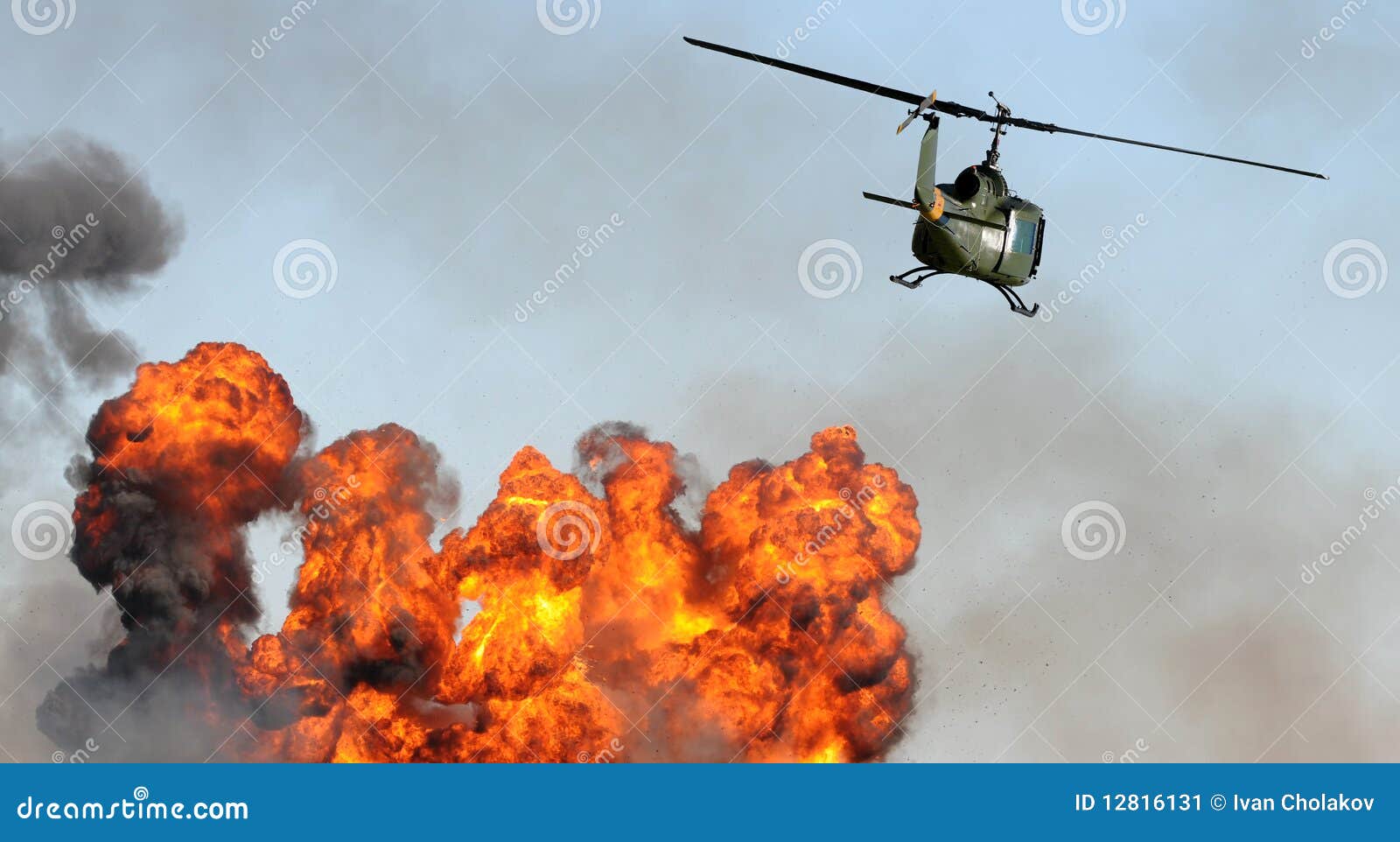 Helicopter over explosion stock image. Image of flying - 12816131