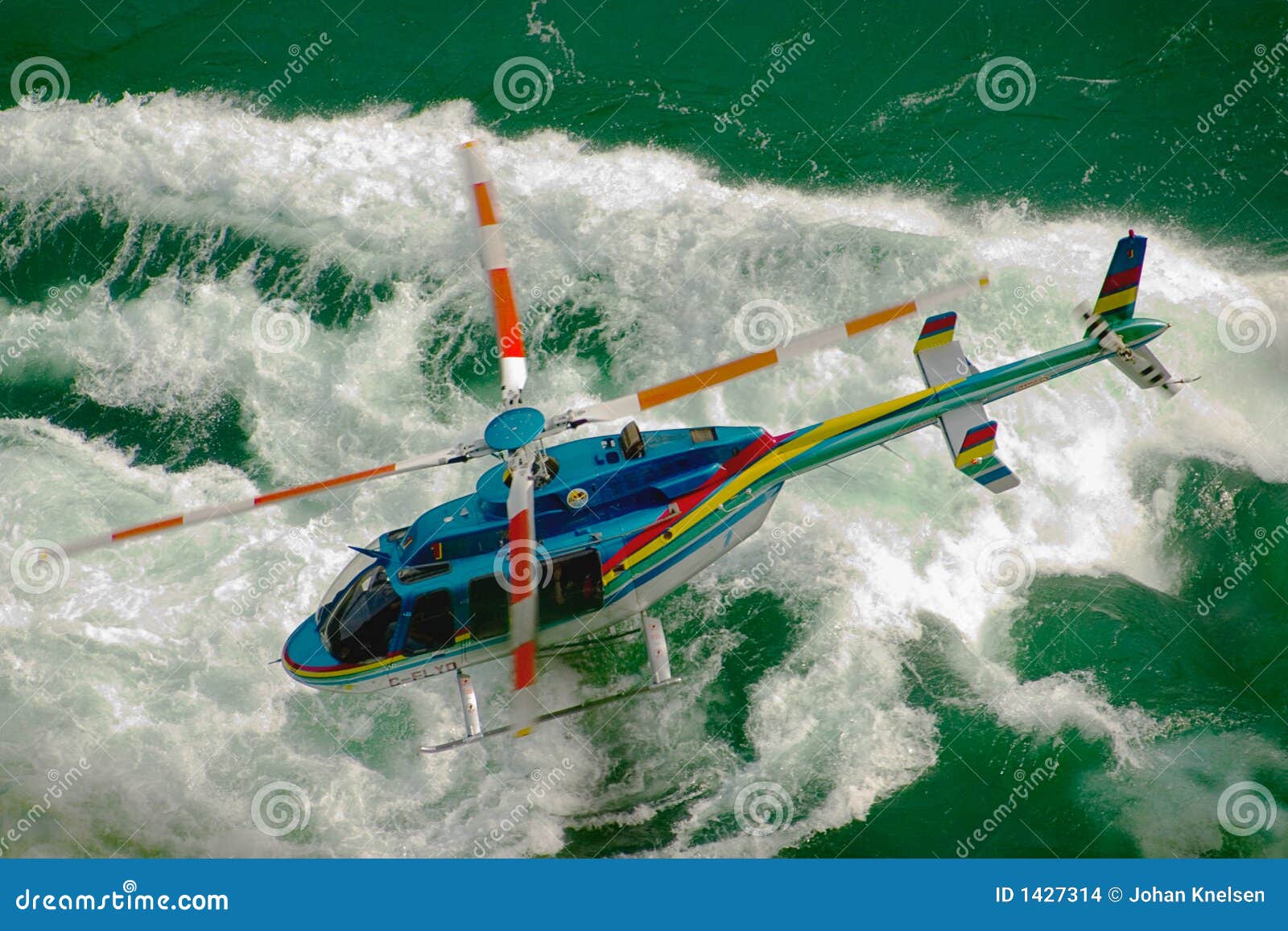 Helicopter Over Whitewater stock photo. Image of boat - 1427314
