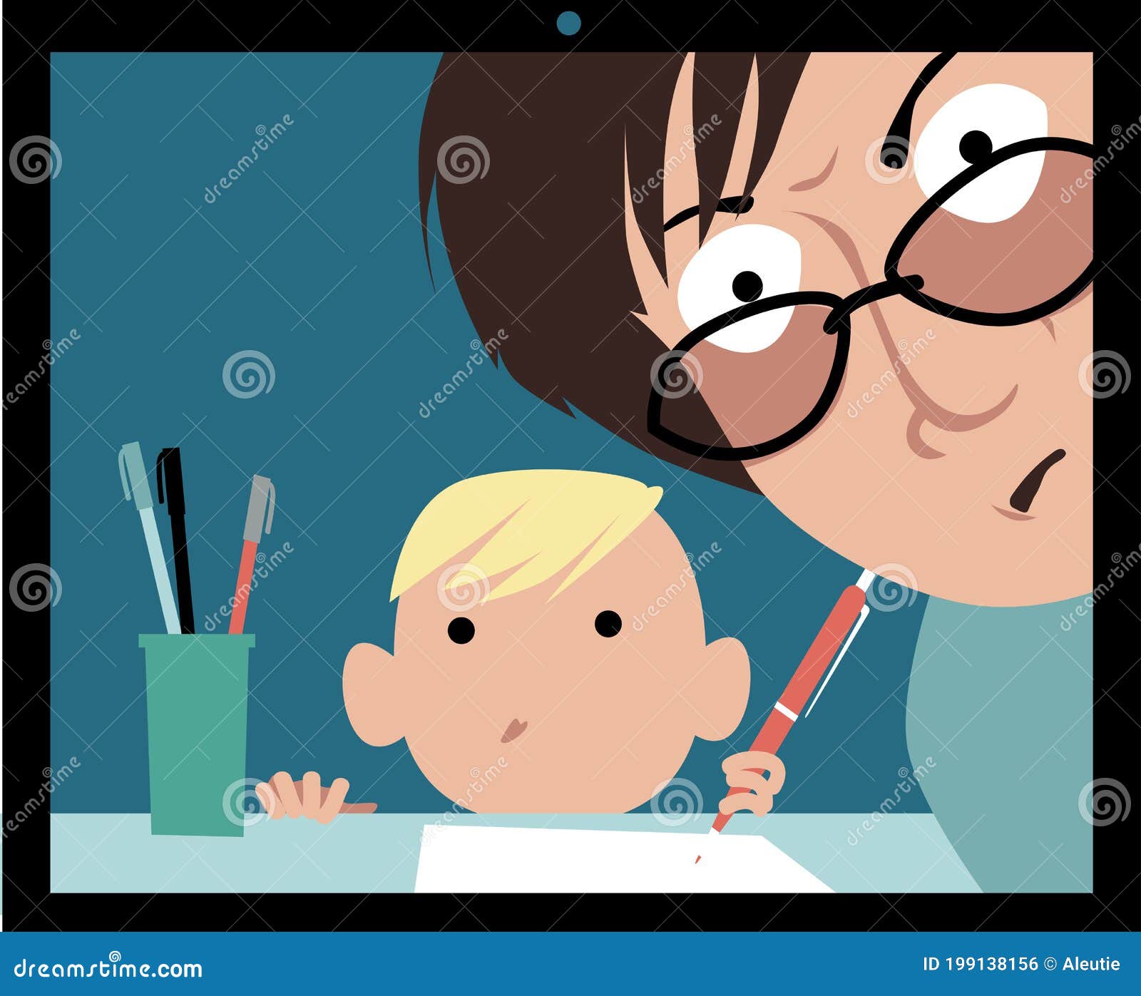 Helicopter Parent Supervising Baby Closely Vector Cartoon ...