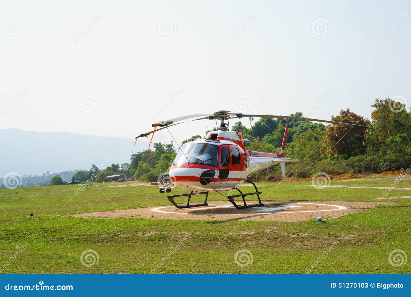 Helicopter Parked at the Helipad Near Forest Stock Image - Image of ...