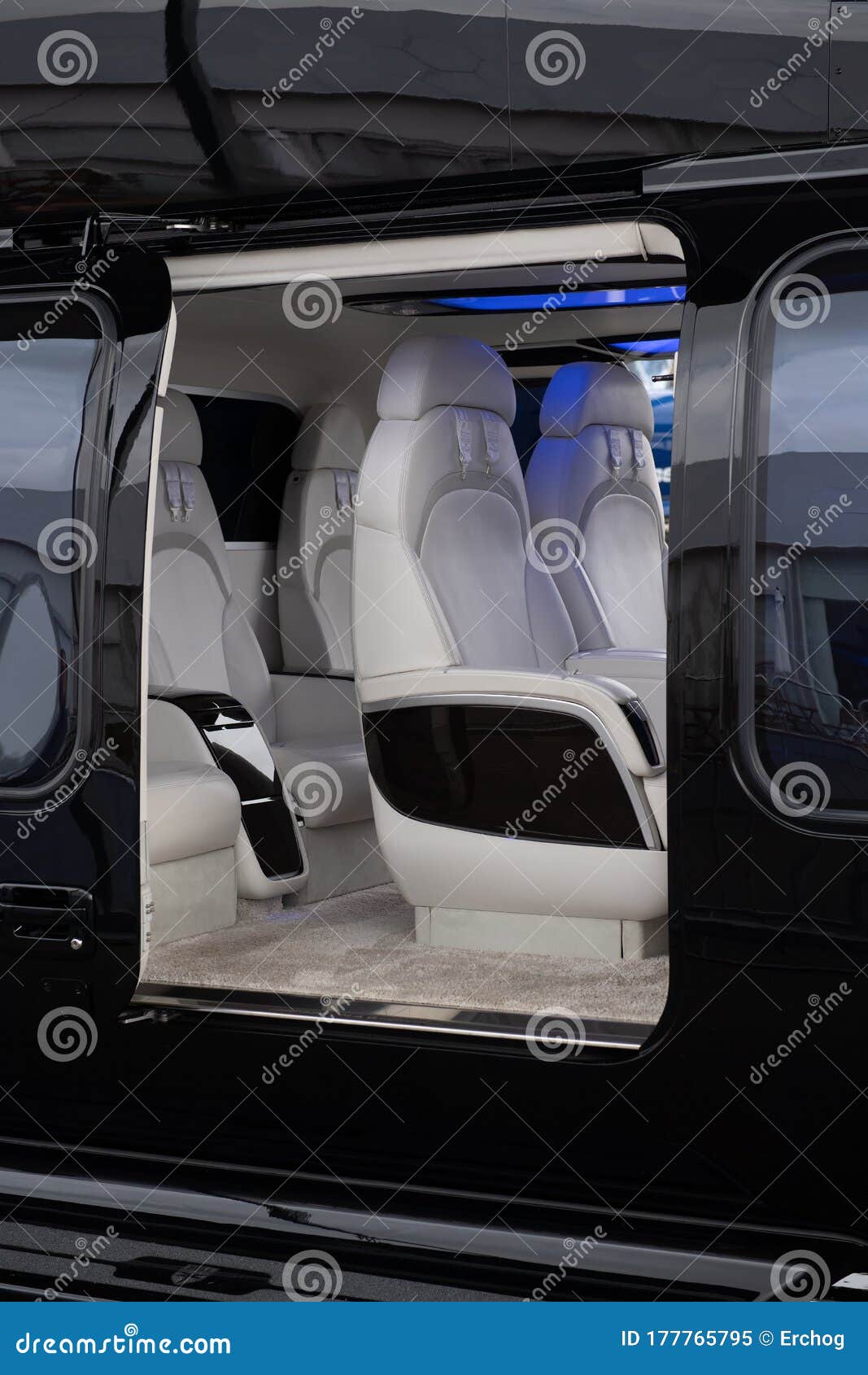Helicopter Passenger Leather Seats. Interior of Luxury Helicopter ...