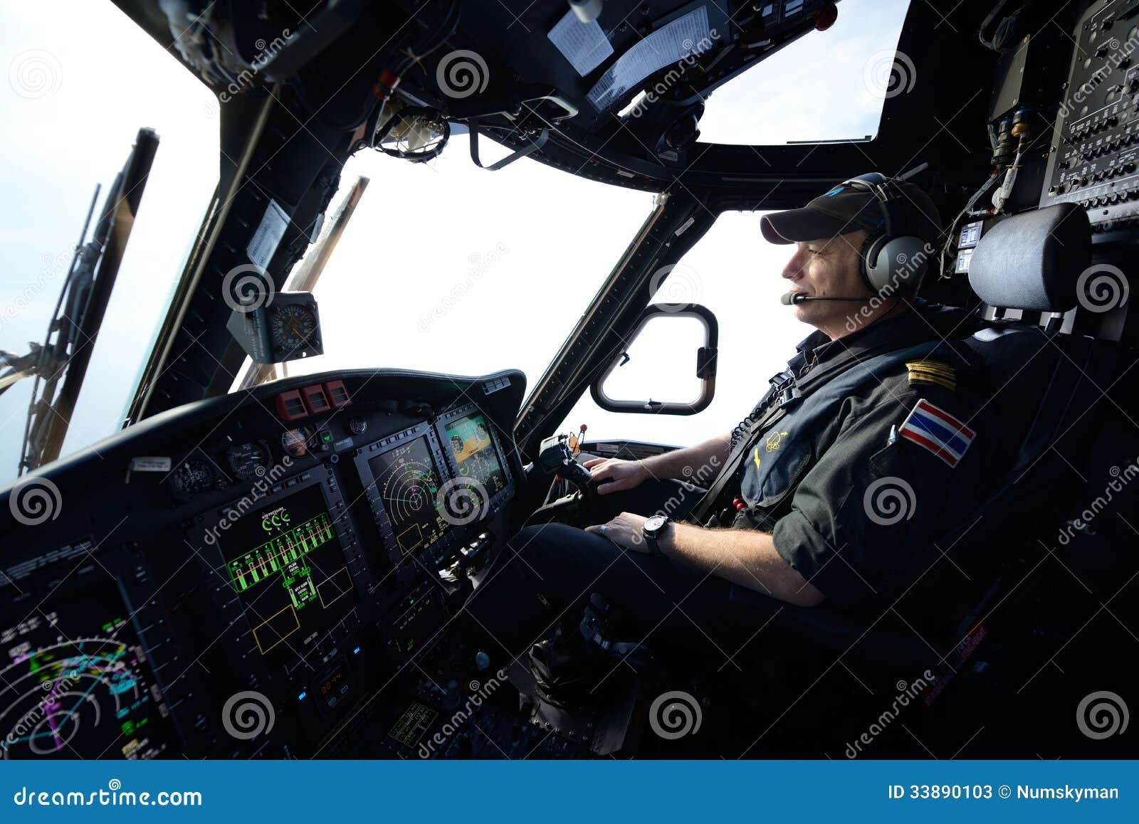 Helicopter Pilot In Flight For Oil Rig Operation Royalty-Free Stock ...