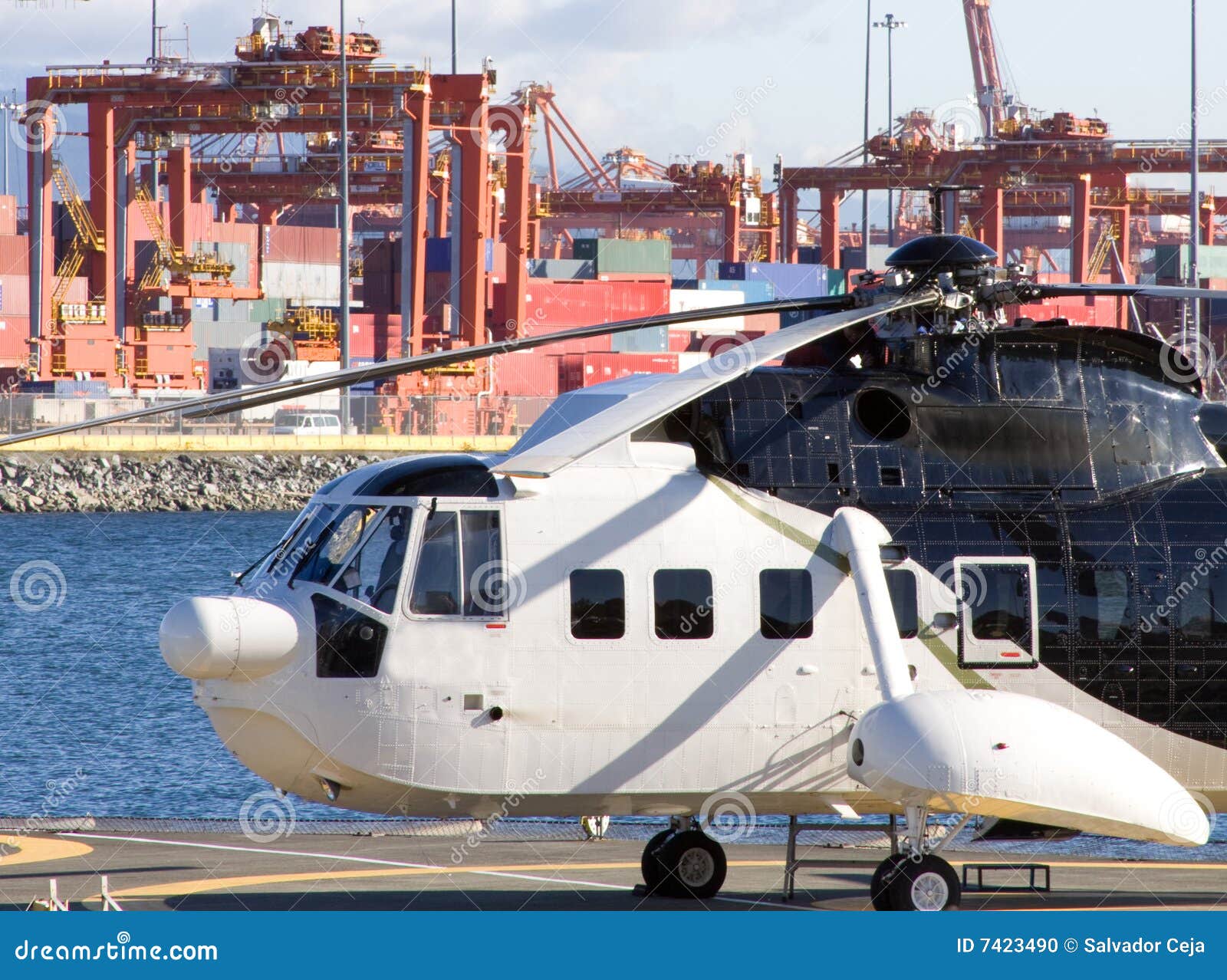 Helicopter and sea stock photo. Image of rotors, chopper - 7423490