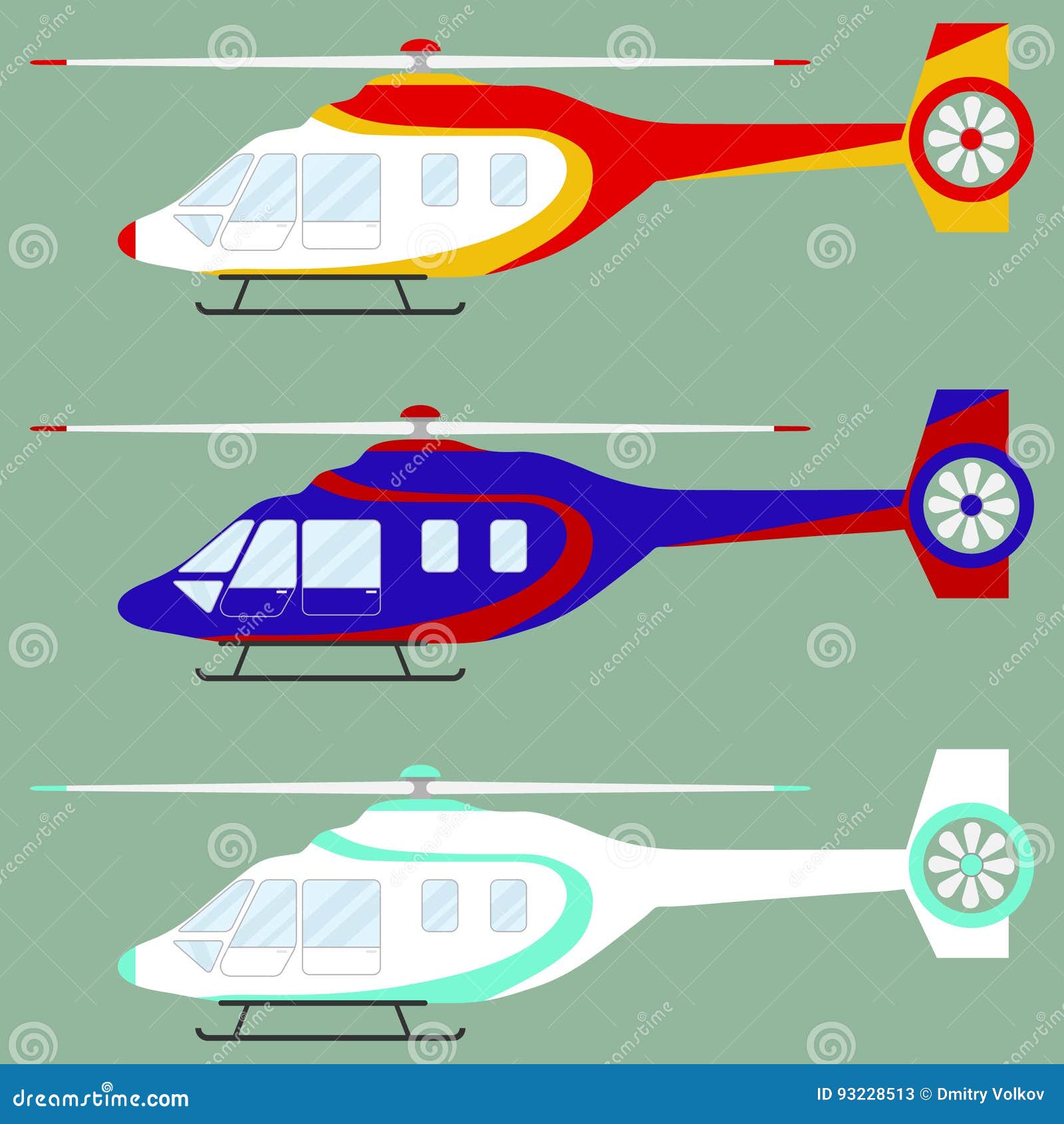 Helicopter, Set of Helicopters Stock Illustration - Illustration of ...