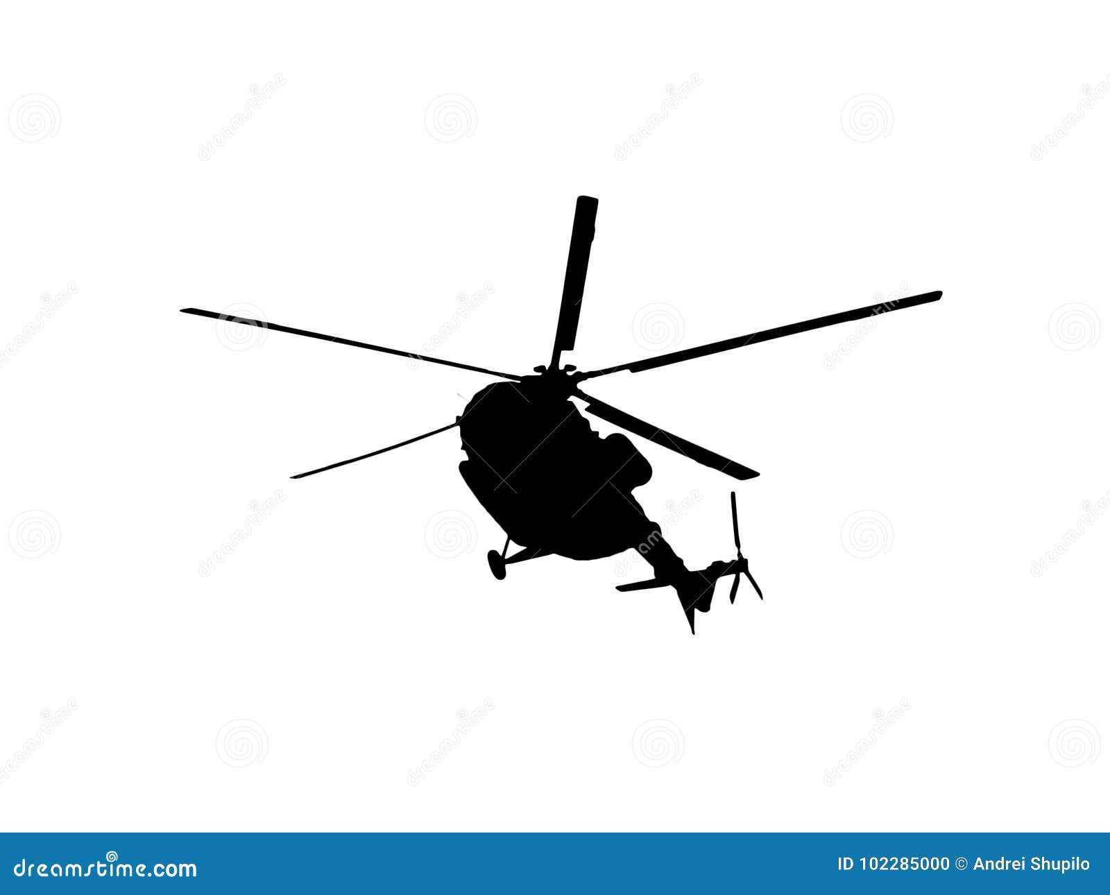 Silhouette Of A Helicopter Flying Against The Blue Sky Background ...