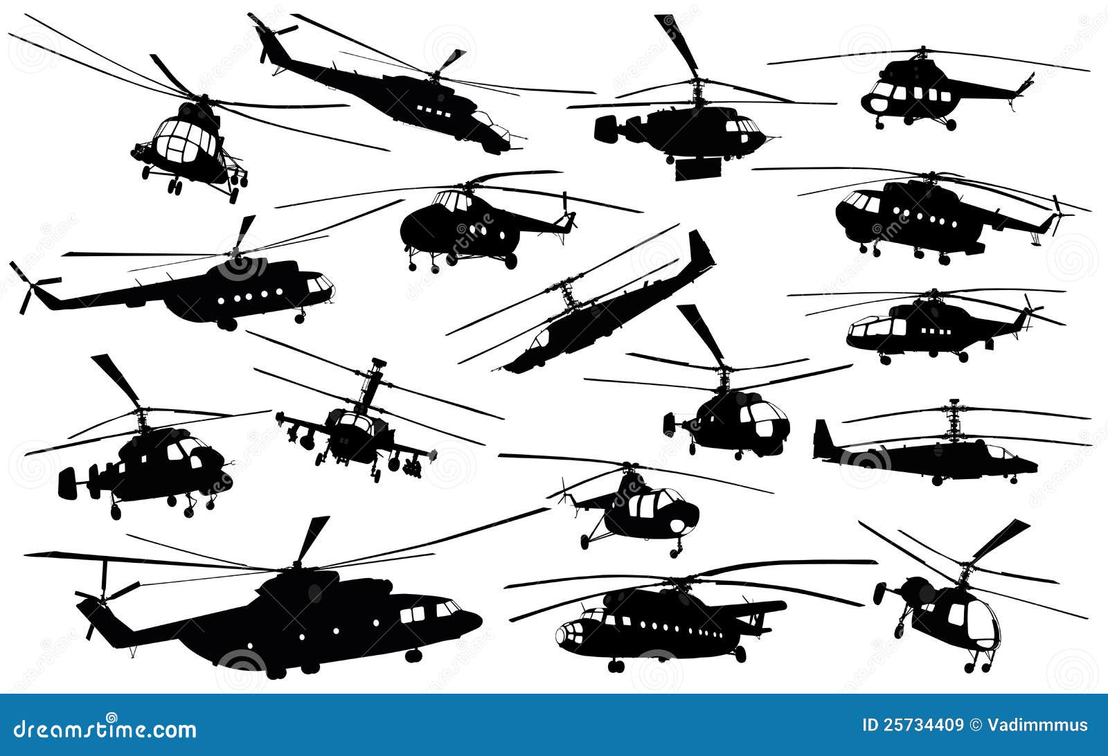 Helicopter silhouettes stock vector. Illustration of chopper - 25734409