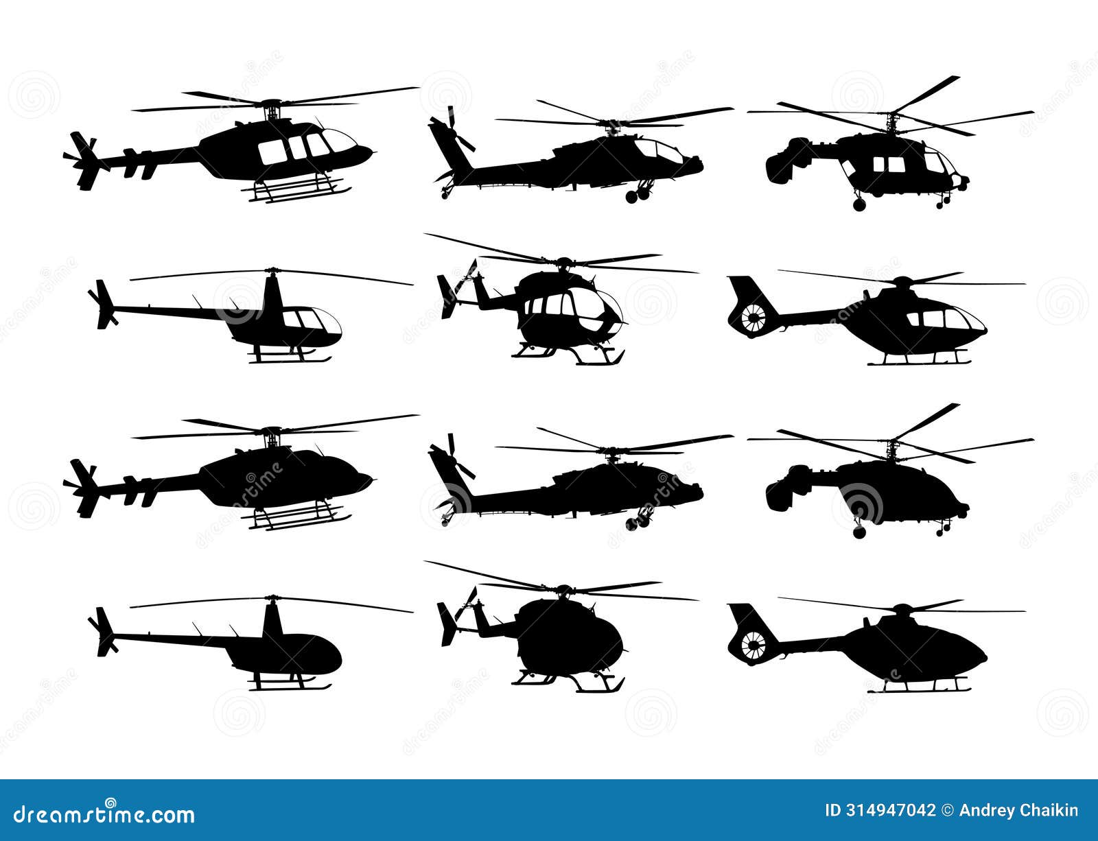 The Helicopter Silhouettes. Stock Vector - Illustration of helicopters ...