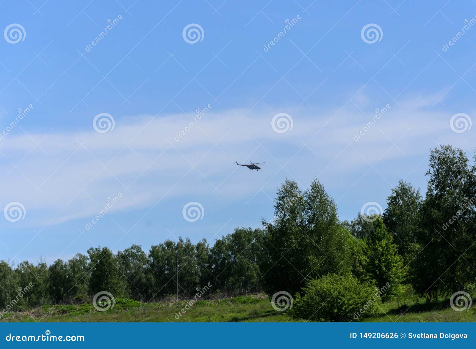 Helicopter in the Sky Above the Forest Stock Photo - Image of canopy ...