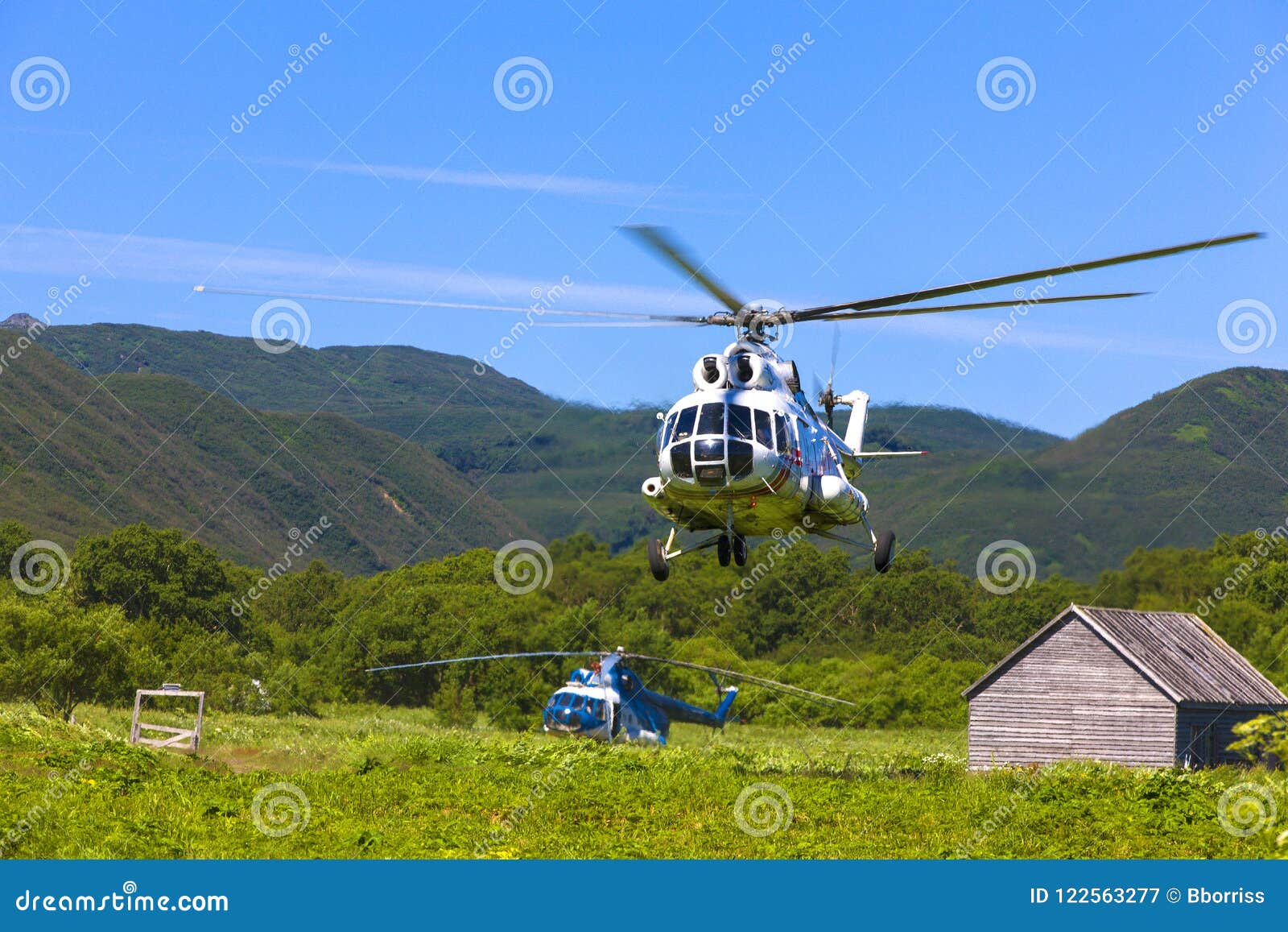 The Helicopter in the Sky at Approach Stock Image - Image of cargo ...