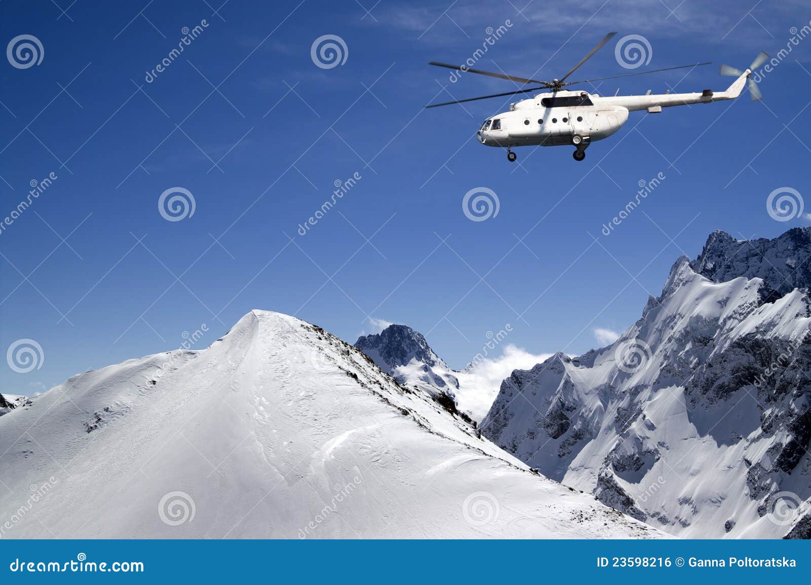 Helicopter in Snowy Mountains Stock Photo - Image of helicopter ...