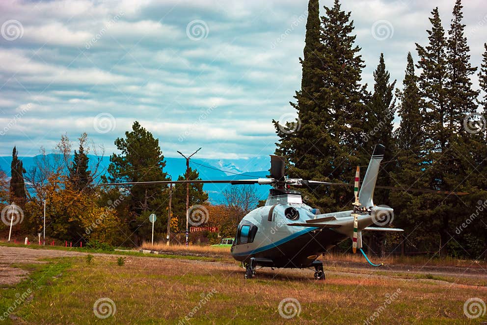 The Helicopter Stands in a Glade among the Trees Stock Image - Image of ...