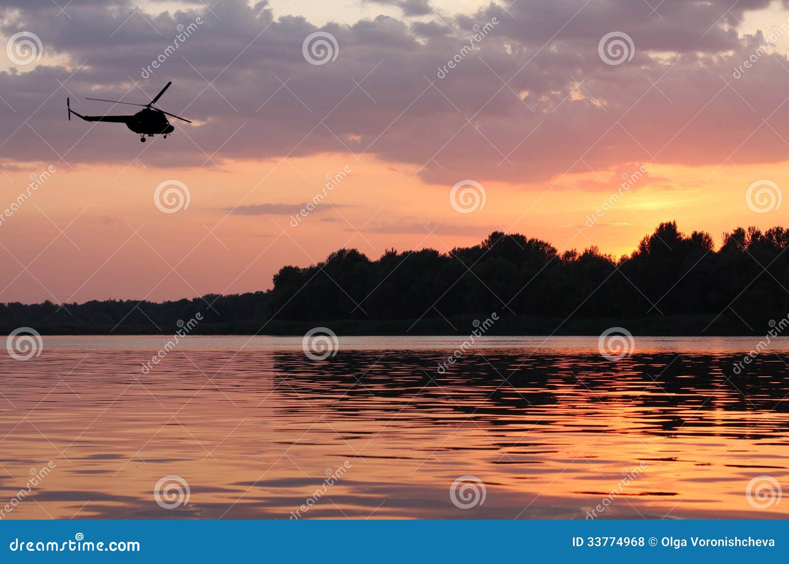 Helicopter in the Sunset Sky Stock Photo - Image of saving, transport ...
