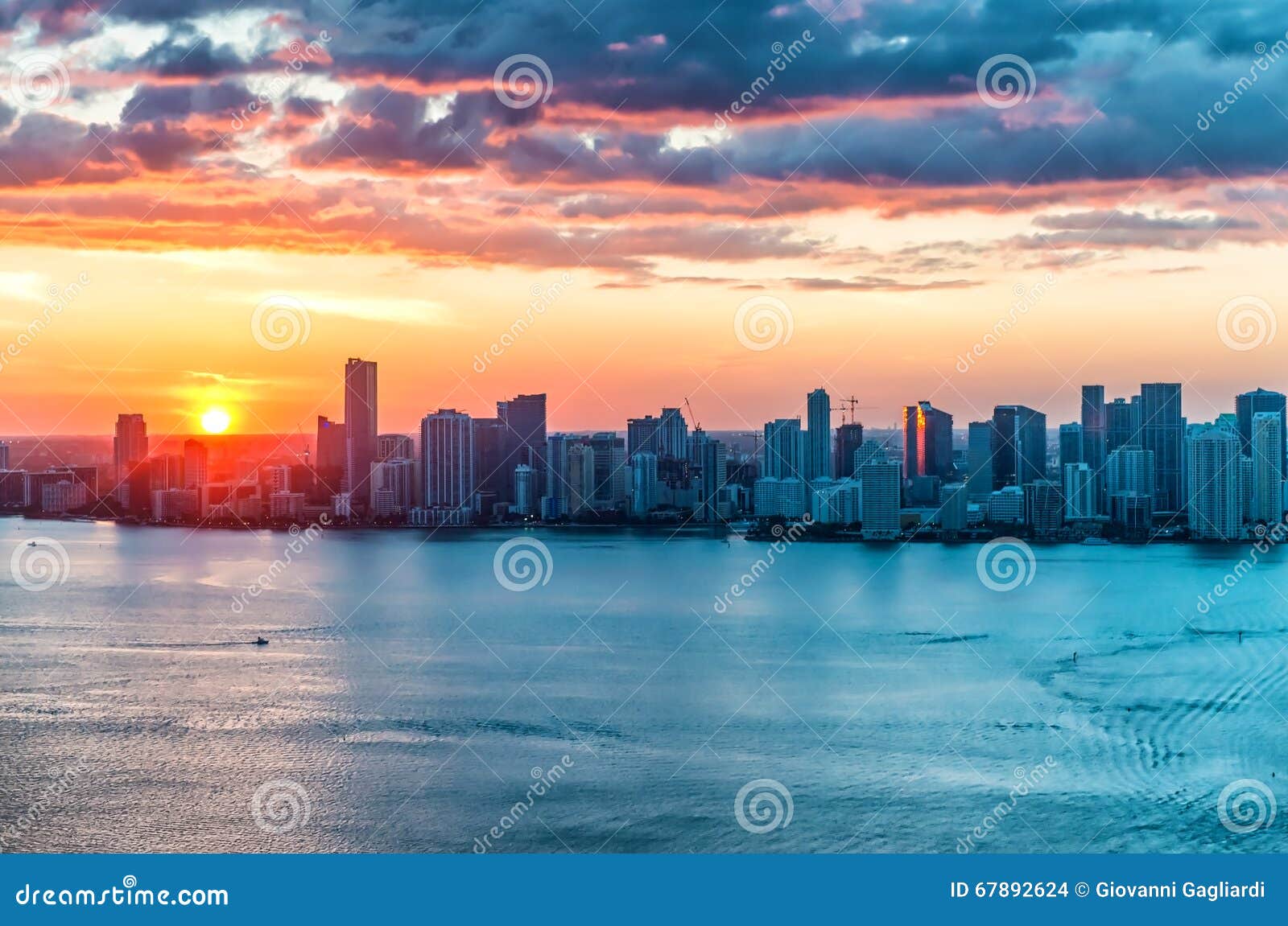 Helicopter Sunset View of Miami Beach, Florida Stock Photo - Image of ...