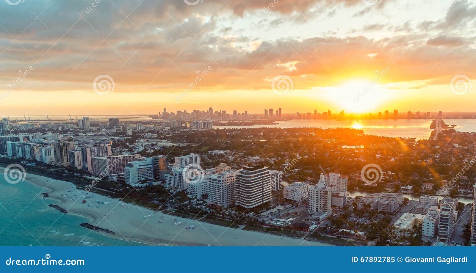 Helicopter Sunset View of Miami Beach, Florida Stock Image - Image of ...
