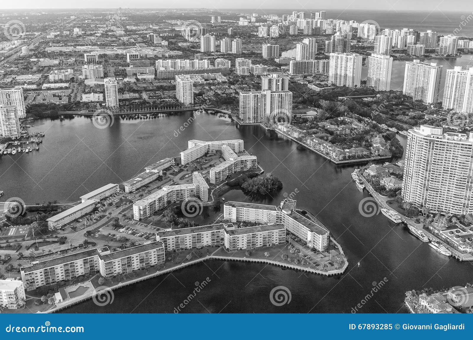 Helicopter Sunset View of Miami Beach, Florida Stock Image - Image of ...