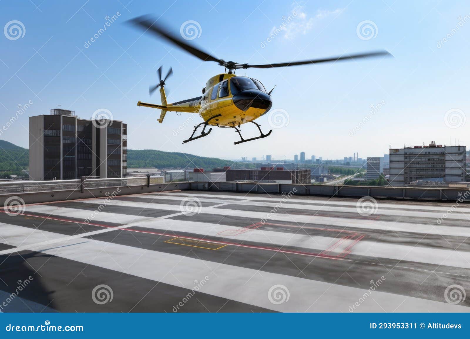 Helicopter Taking Off from a Buildings Rooftop Helipad Stock Image ...