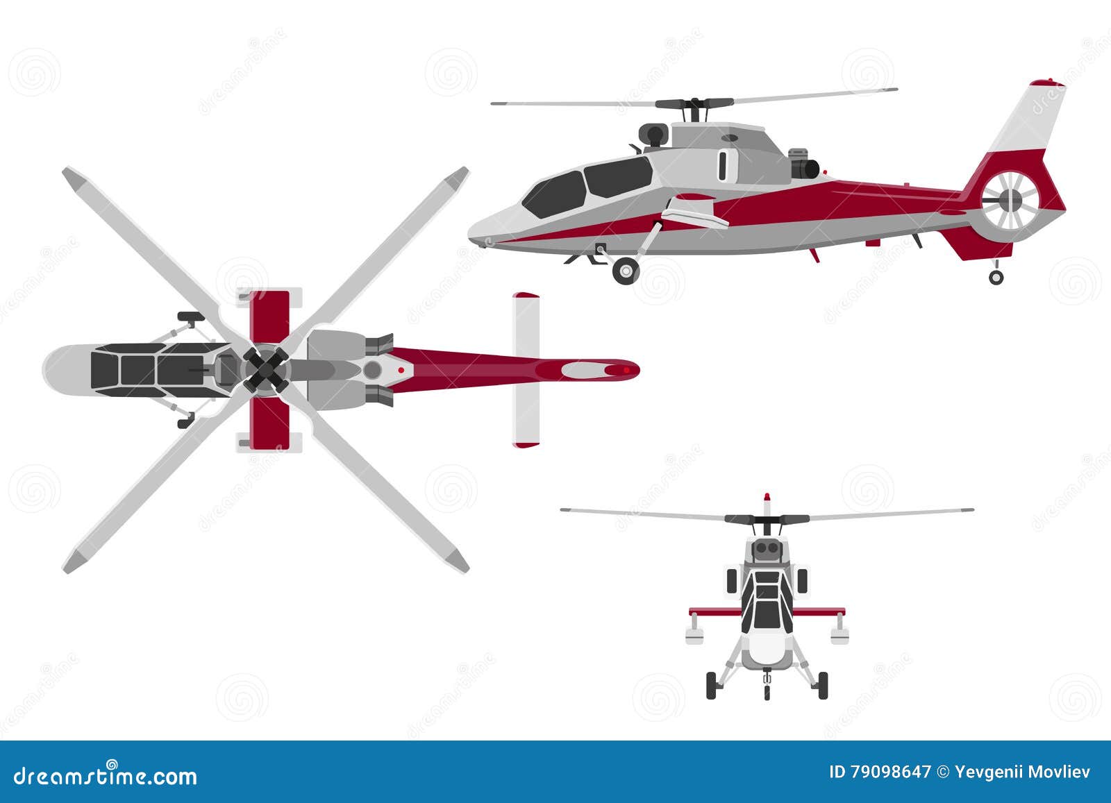 The Helicopter in Three Views: Top View, Side, Front. Realistic Stock ...