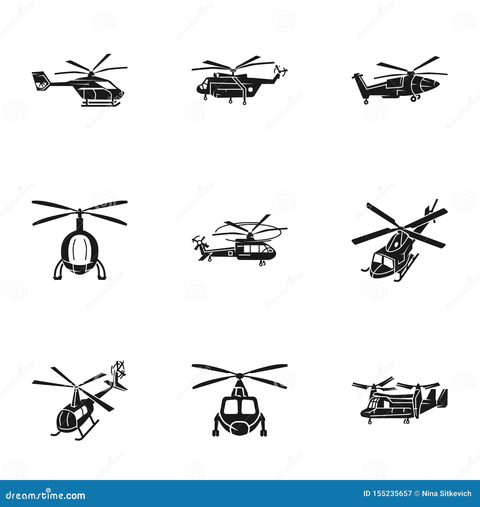 Helicopter Transport Icon Set, Simple Style Stock Vector - Illustration ...