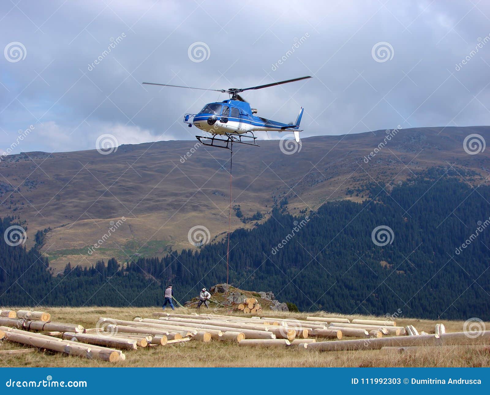 Helicopter transport logs stock image. Image of landing - 111992303