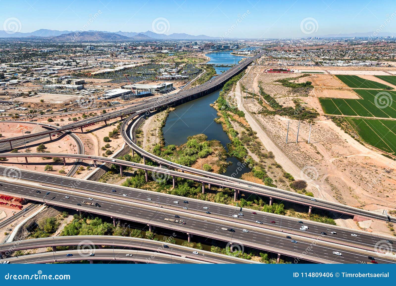 Helicopter View from Above a Freeway Interchange Stock Photo - Image of ...