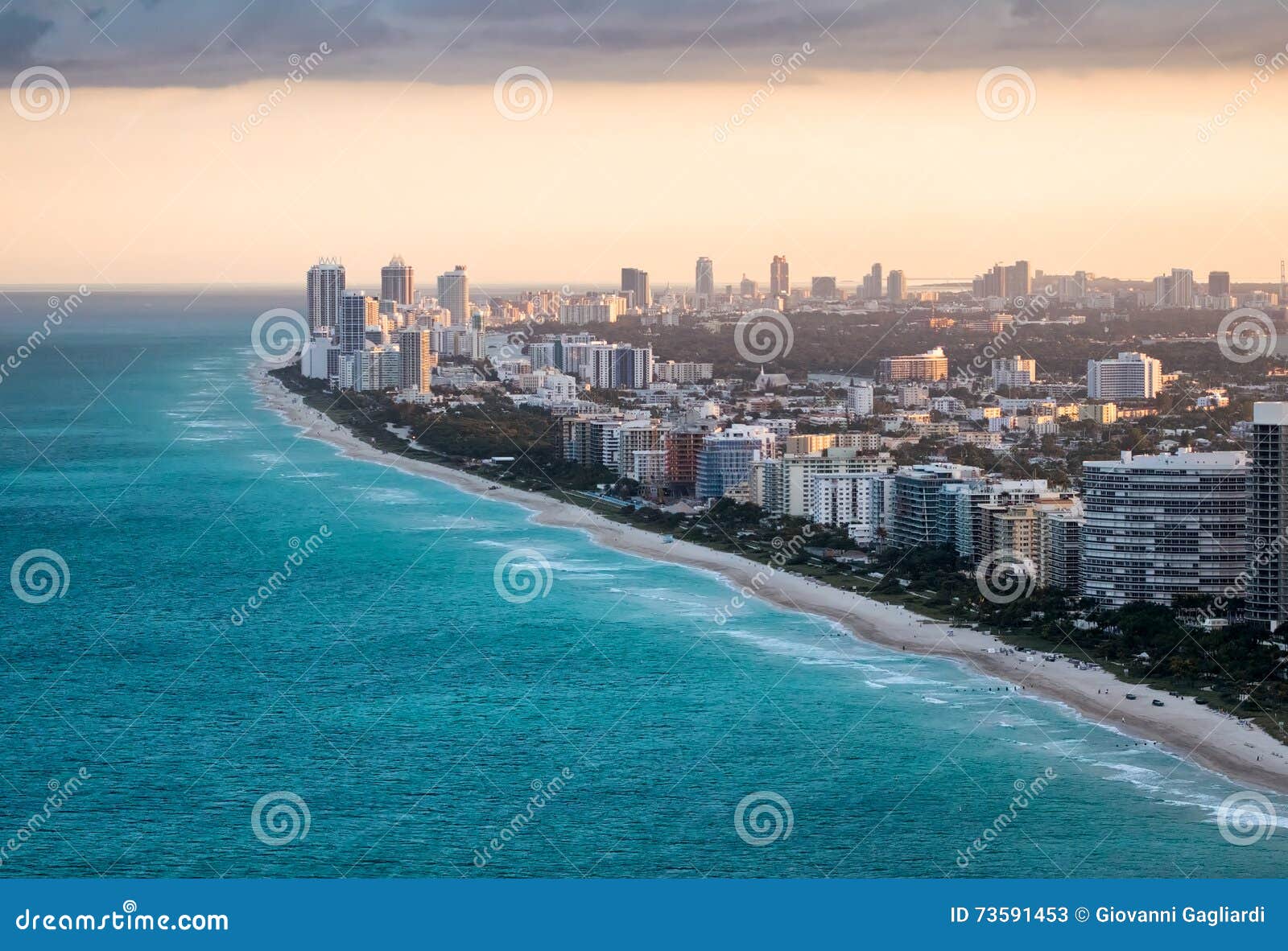 Helicopter View of Miami Beach. Sunset in Florida Stock Image - Image ...