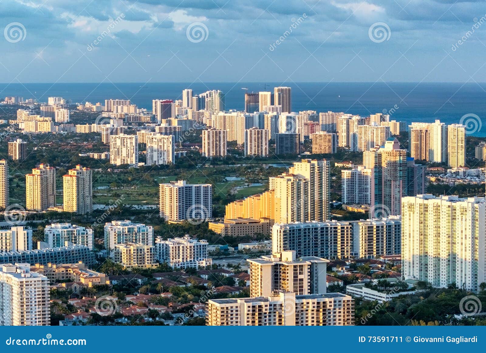 Helicopter View of Miami Beach. Sunset in Florida Stock Image - Image ...