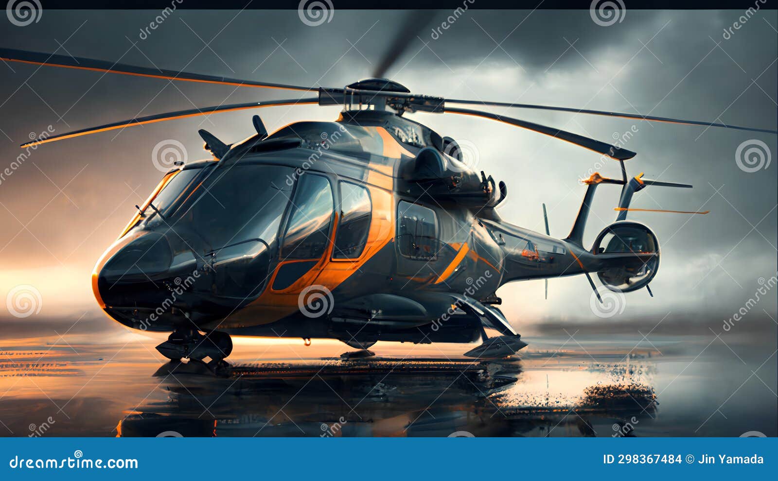 Helicopter on the Water Surface. 3d Render Illustration Stock ...
