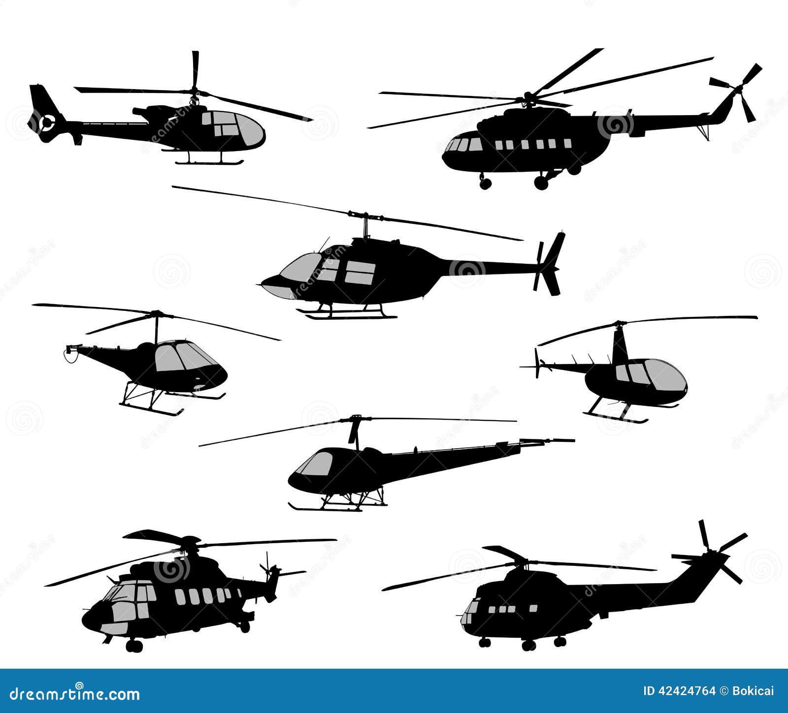 Set Of Helicopters In Different Colors Cartoon Vector | CartoonDealer ...