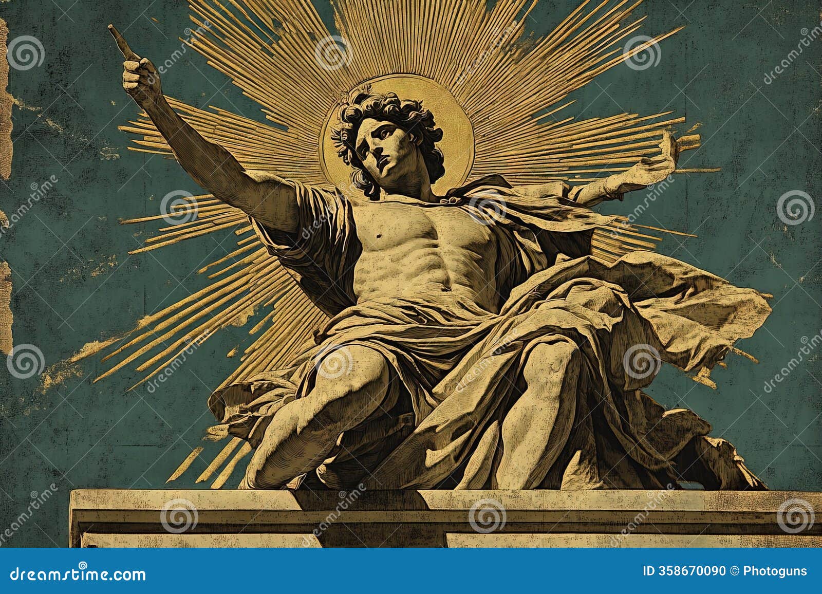 Helios Greek God Of Sun Head Drawing Color Vector Illustration ...