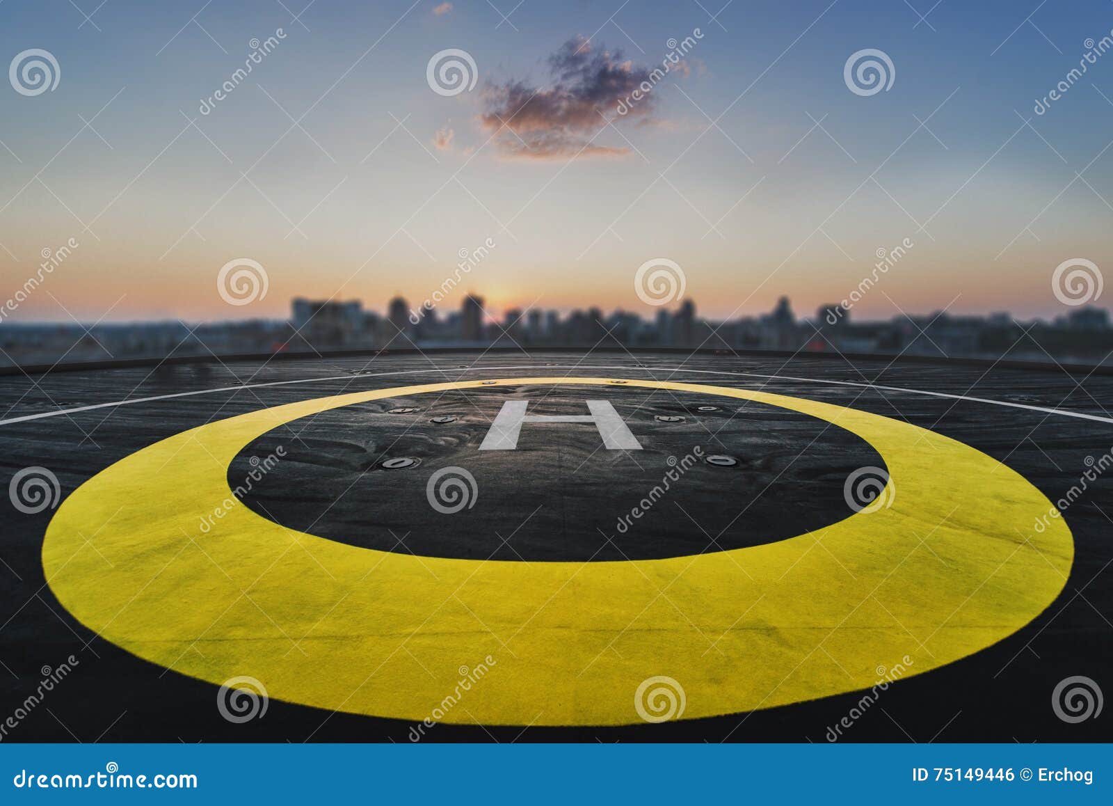 Helipad on the Roof of a Skyscraper with Cityscape View Stock Photo ...