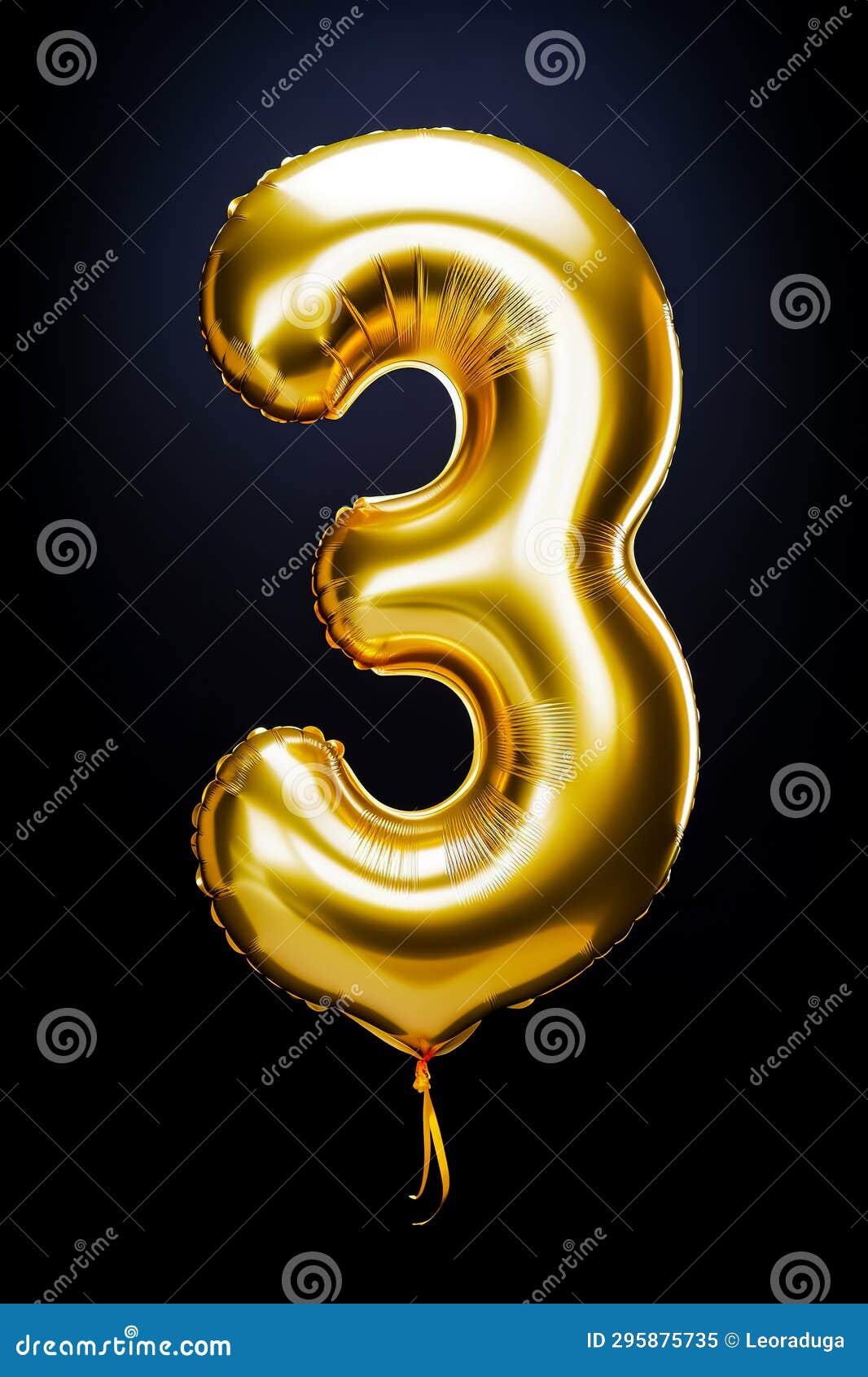 Helium Golden Balloon Shape Number Three, 3 Stock Illustration ...