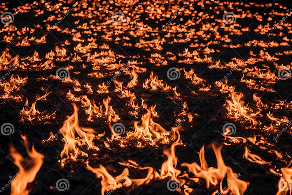 Hell Fire on Black Background. a Buring Landscape with Fire on the ...