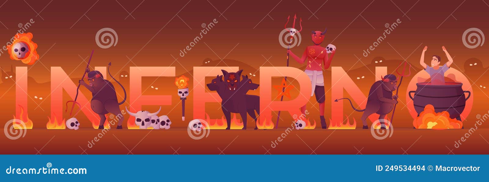 Inferno Text. Fire Letters. Skeletons In Hell. Sinners In Gehennal ...