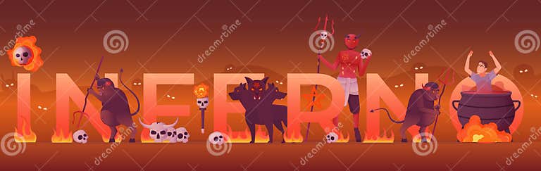 Hell Flat Banner stock vector. Illustration of cerberus - 249534494