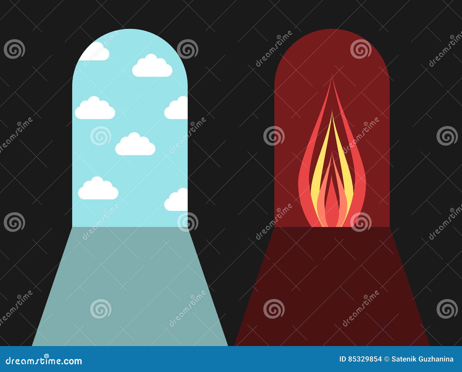 Hell and heaven doors stock vector. Illustration of death - 85329854
