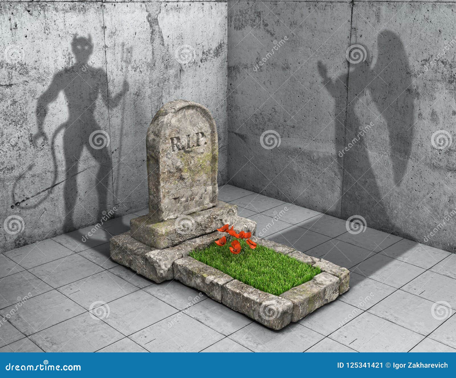 Hell or Heaven. Grave Cast Shadows in Form of Devil As Hell, and Shape ...