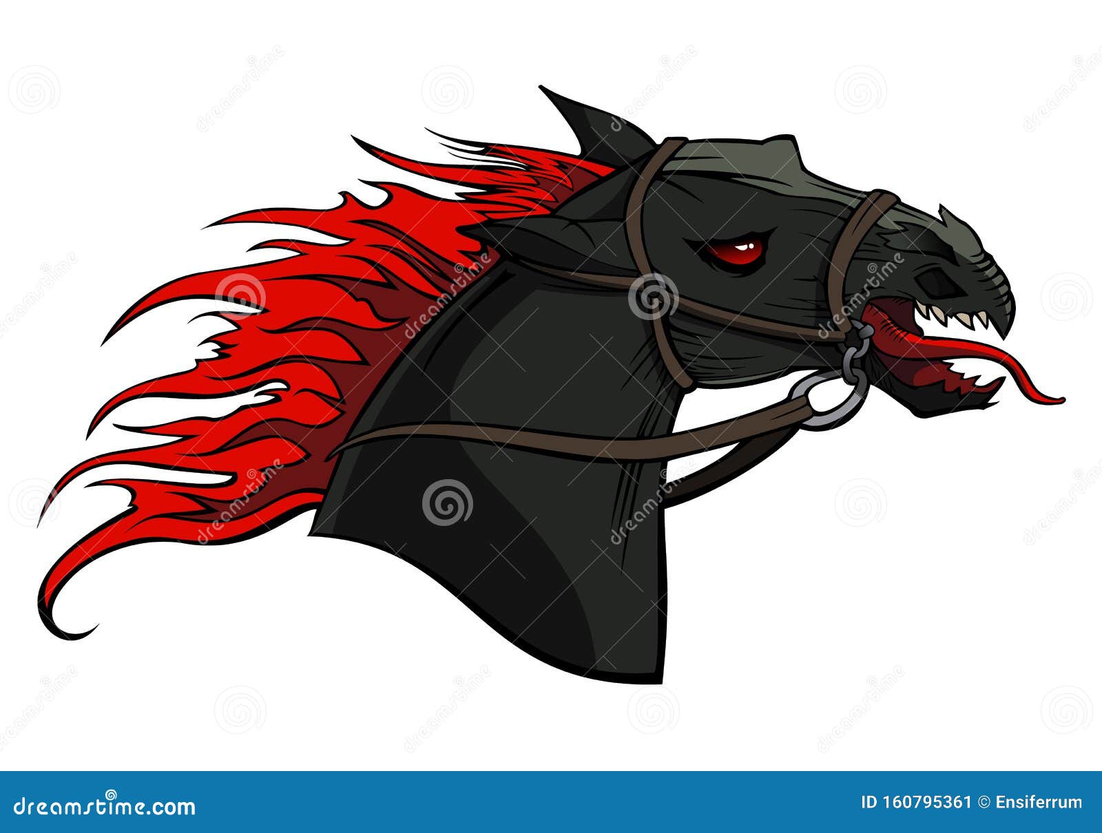 Hell horse with fire mane stock vector. Illustration of mustang - 160795361