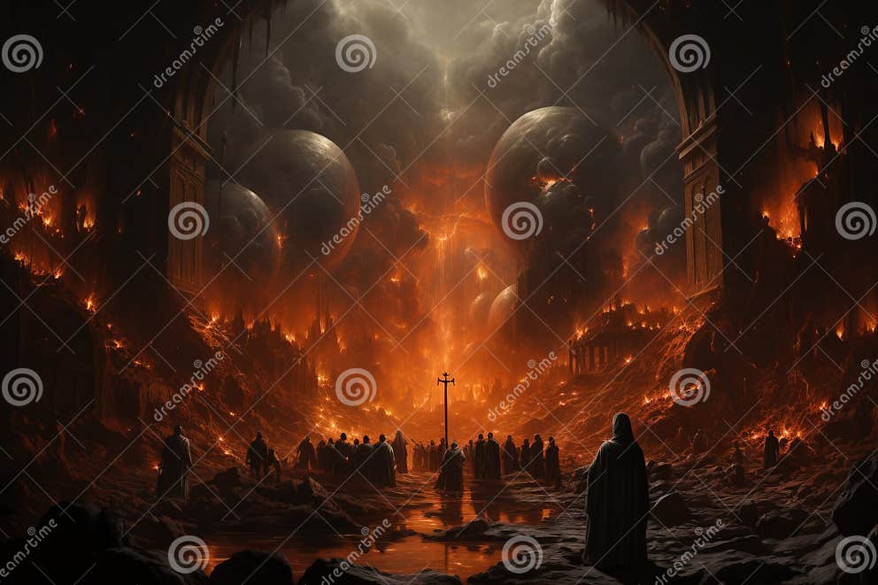 Hell Illustration. Religious Devil Fire. Afterlife of Sinners is with ...