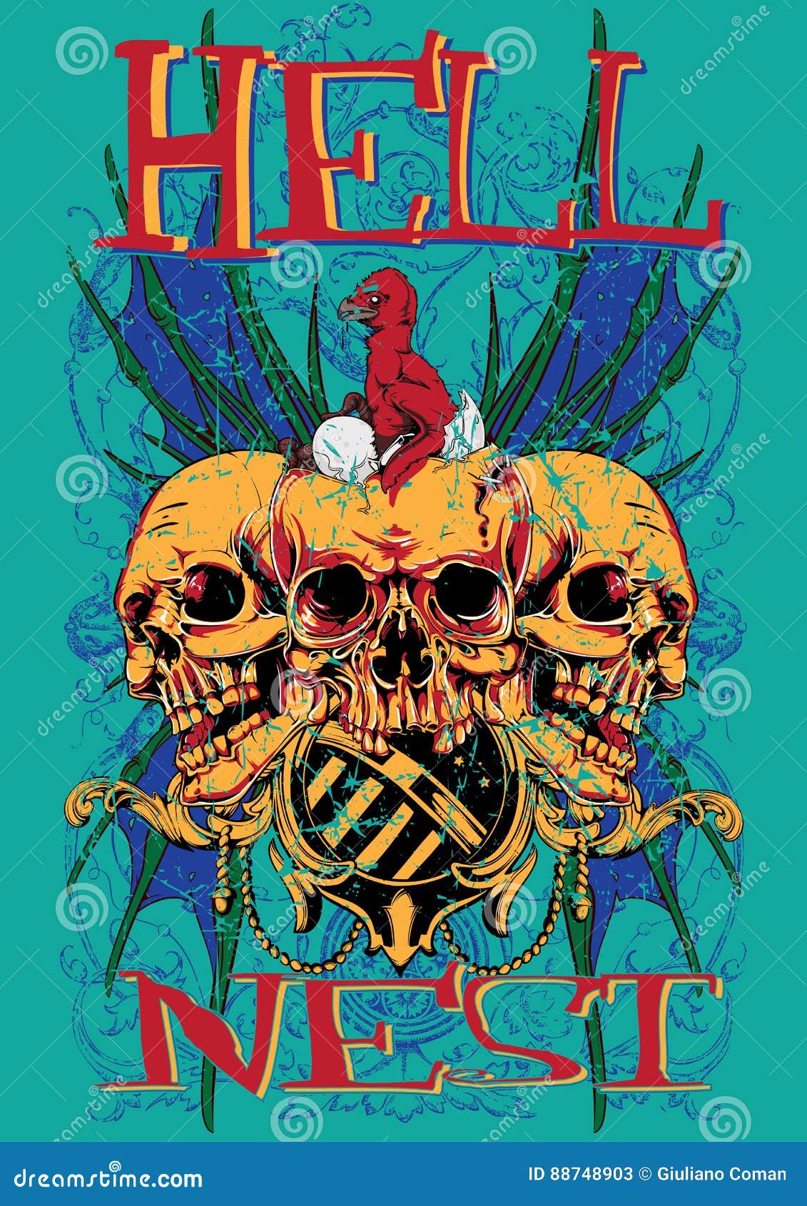 Hell nest stock vector. Illustration of skeleton, template - 88748903