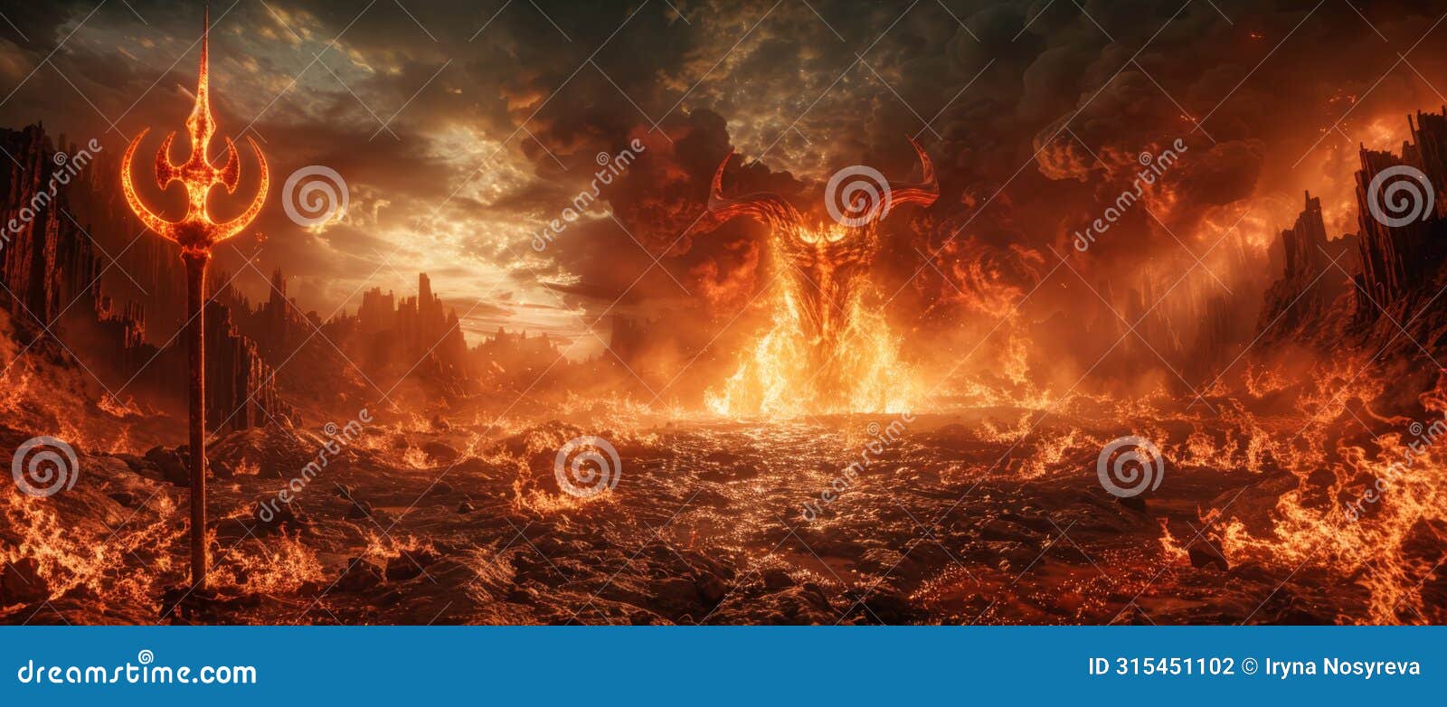 Hell is the Underworld. Burning Earth and Demon Stock Illustration ...