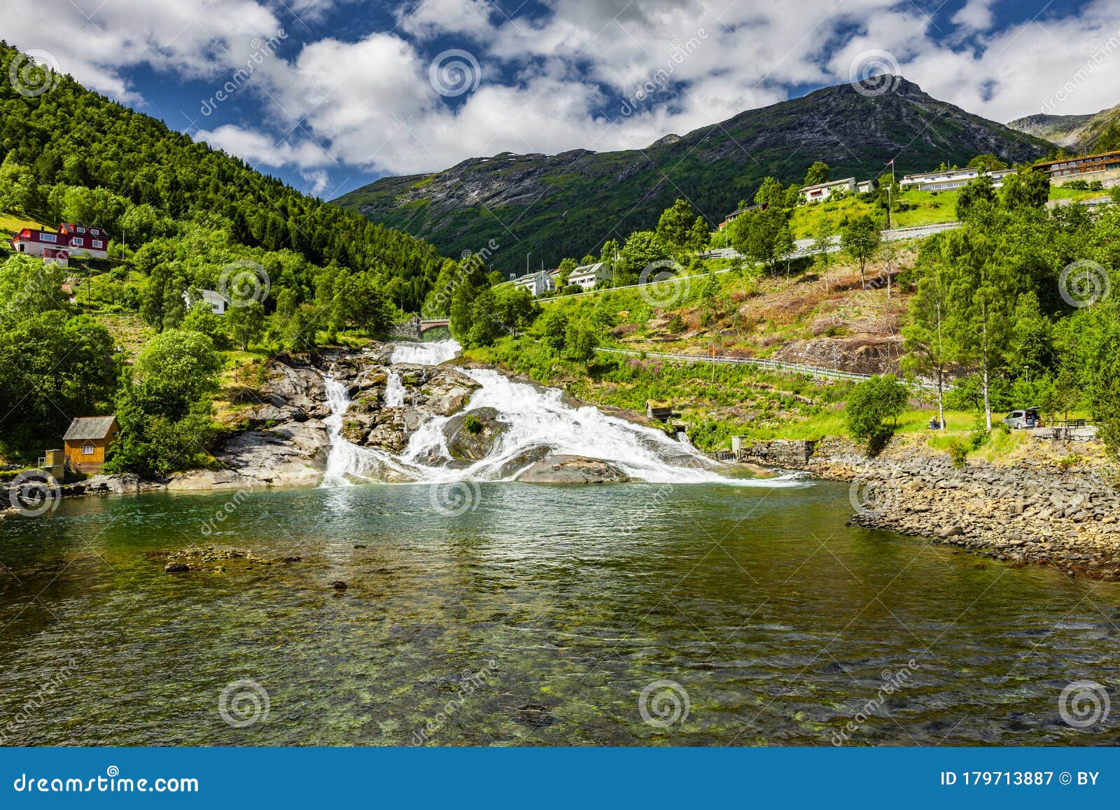 Hellesyltfossen Waterfall In Area Geirangerfjord Stock Photography ...