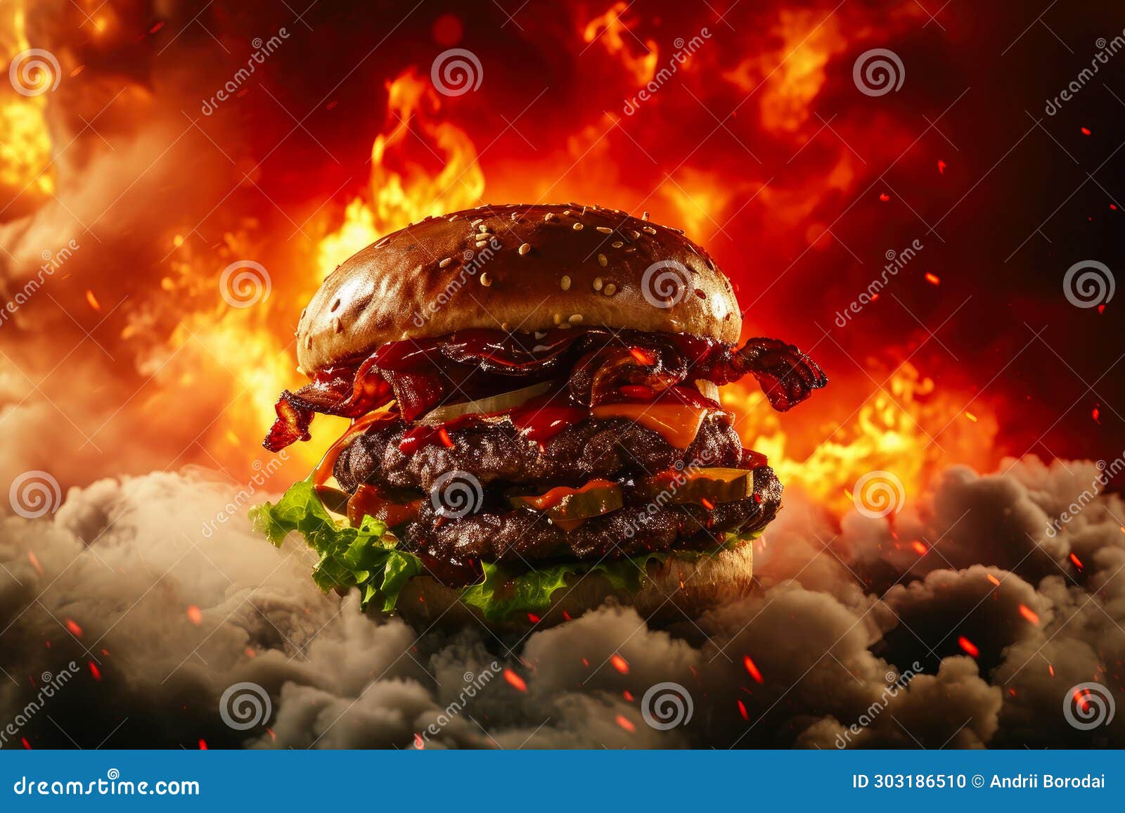 Hellfire Feast: Devilish Burger Delicacy. Stock Illustration ...