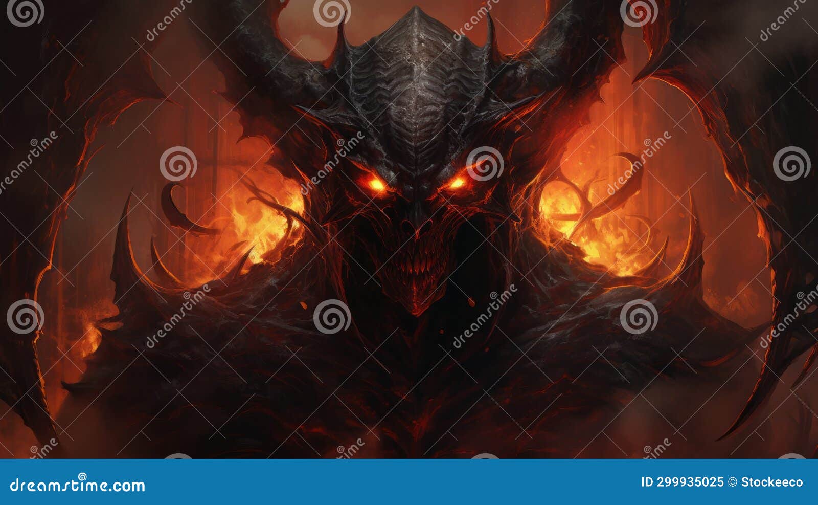 Hellish Demon Head with Horns and Flames - Master of Shadows Stock ...