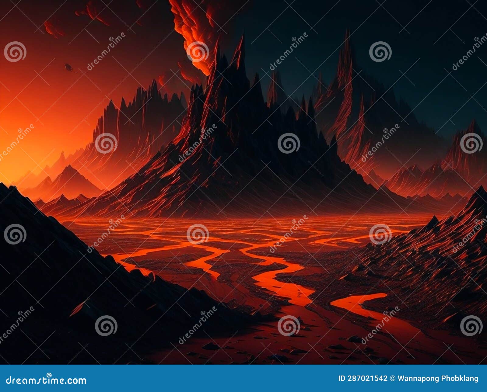 Hellish Landscape Background, Generative Ai Stock Illustration ...