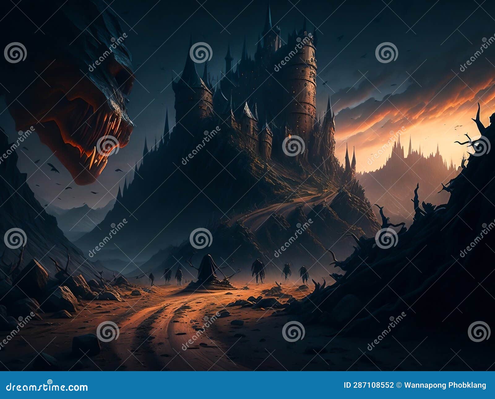 Hellish Landscape Background, Generative Ai Stock Illustration ...