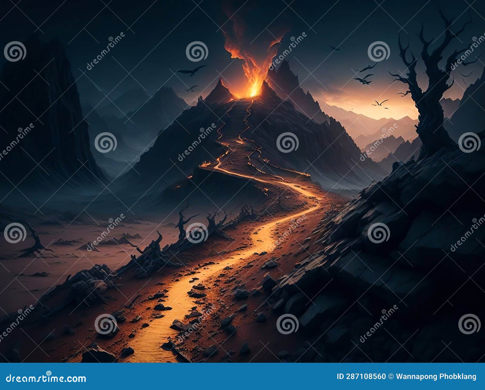 Hellish Landscape Background, Generative Ai Stock Illustration ...
