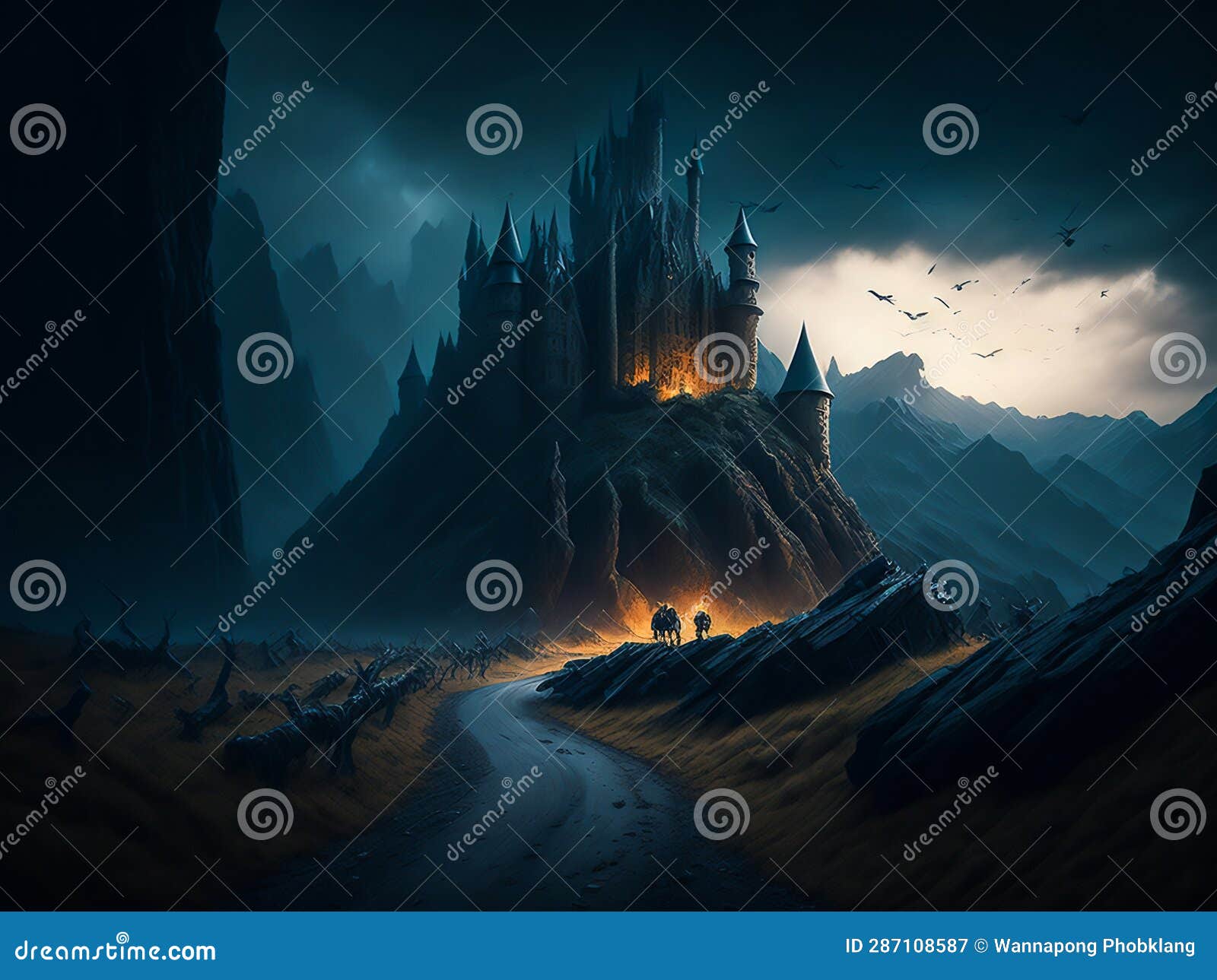 Hellish Landscape Background, Generative Ai Stock Illustration ...