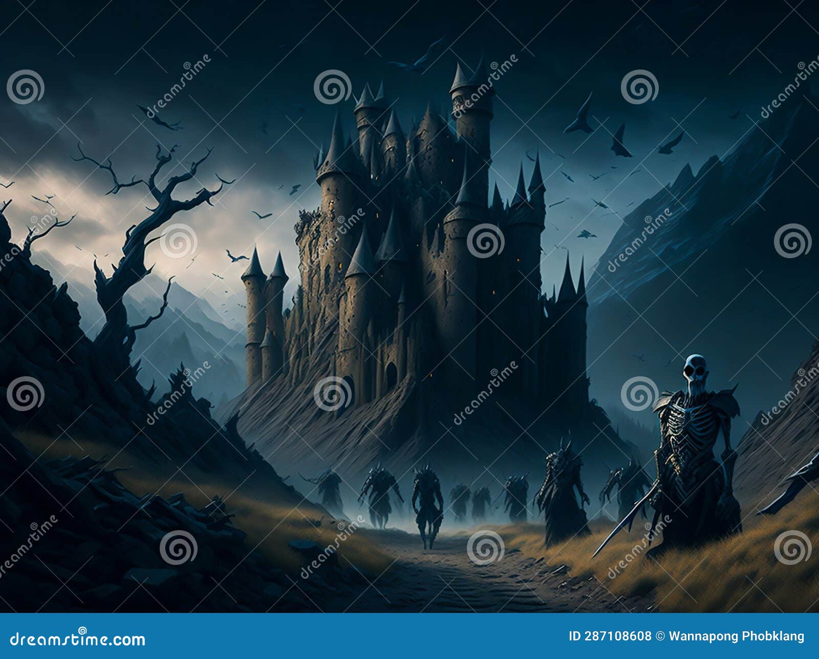 Hellish Landscape Background, Generative Ai Stock Illustration ...