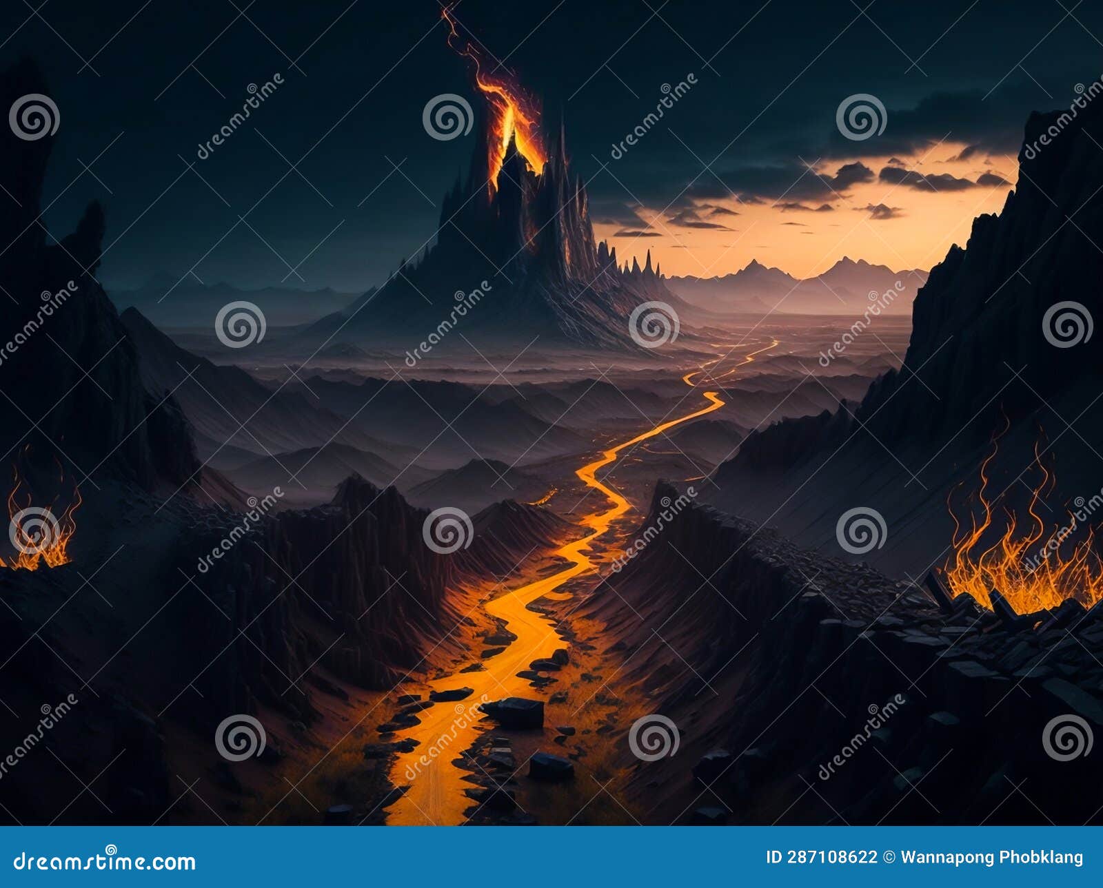 Hellish Landscape Background, Generative Ai Stock Illustration ...