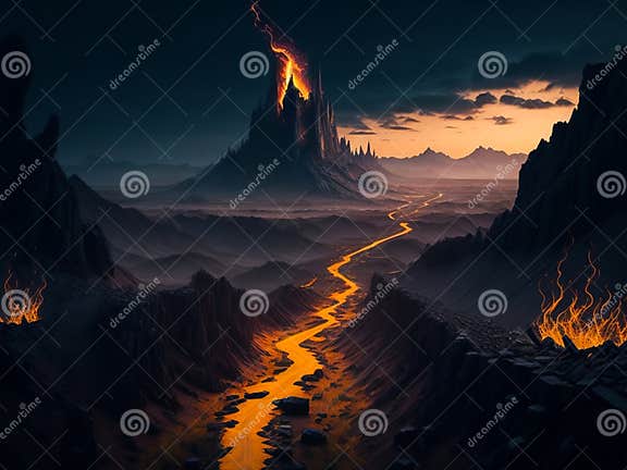Hellish Landscape Background, Generative Ai Stock Illustration ...